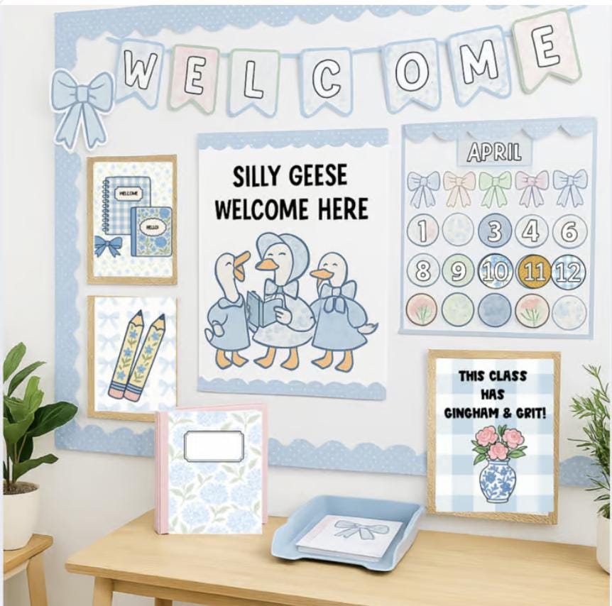 Goose & Gingham Classroom Decor Bundle | Grandmillennial Coquette Theme ...