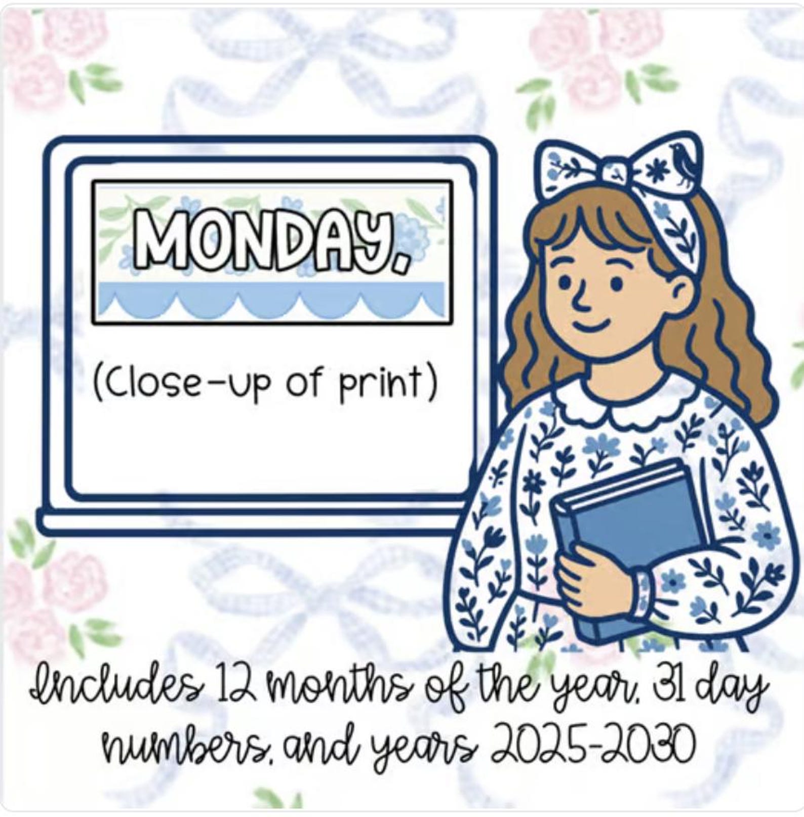 Grandmillennial Perpetual Flip Calendar | Vintage Floral Classroom ...