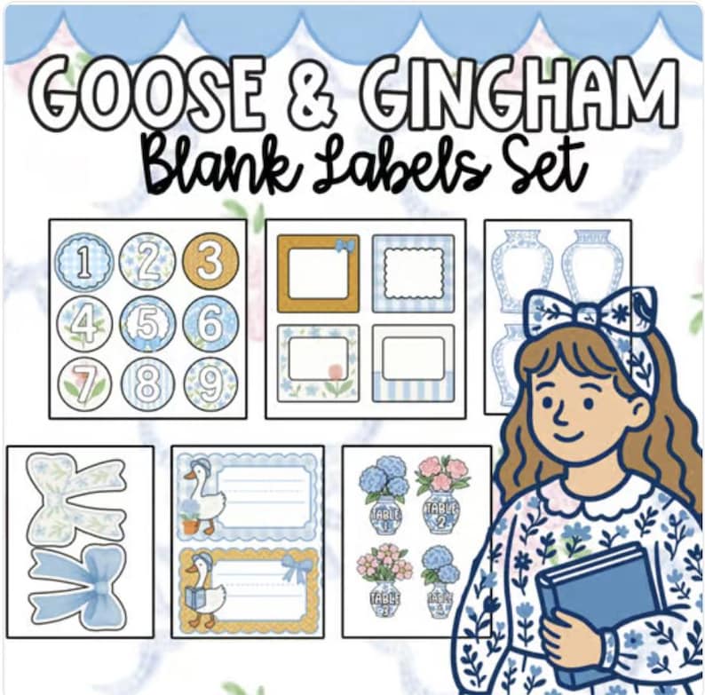 Goose & Gingham Classroom Labels Bundle | Grandmillennial Coquette ...
