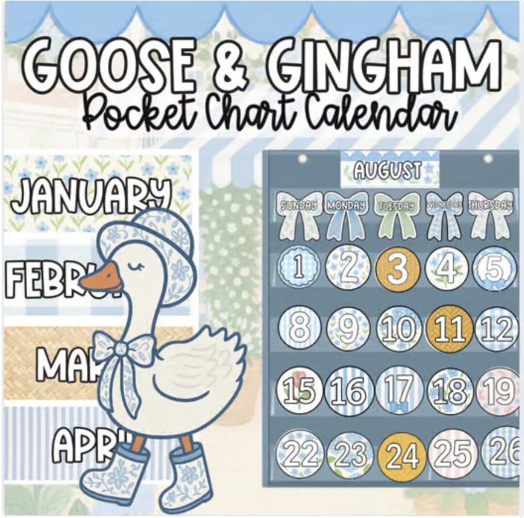 Goose & Gingham Grandmillennial Pocket Chart Coquette Calendar Set - Etsy