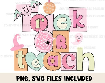 Trick or Teach SVG, Halloween Teacher Svg, Teacher Gift, Retro ...