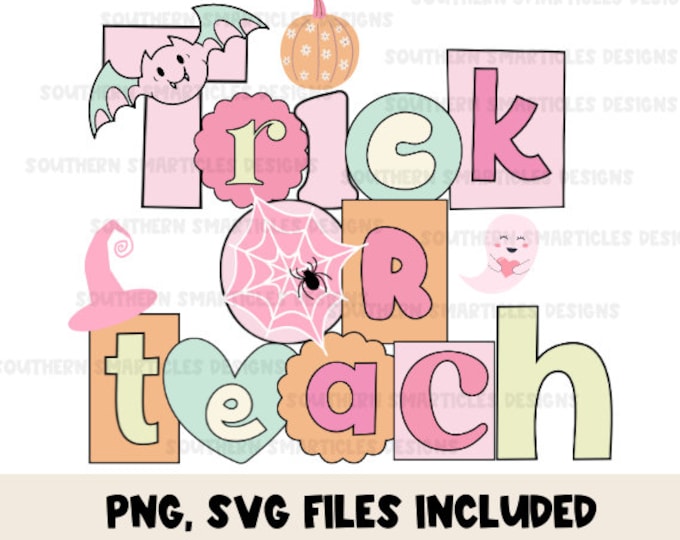 Trick or Teach SVG, Halloween-Lehrer-Svg, Lehrer-Geschenk, Retro ...