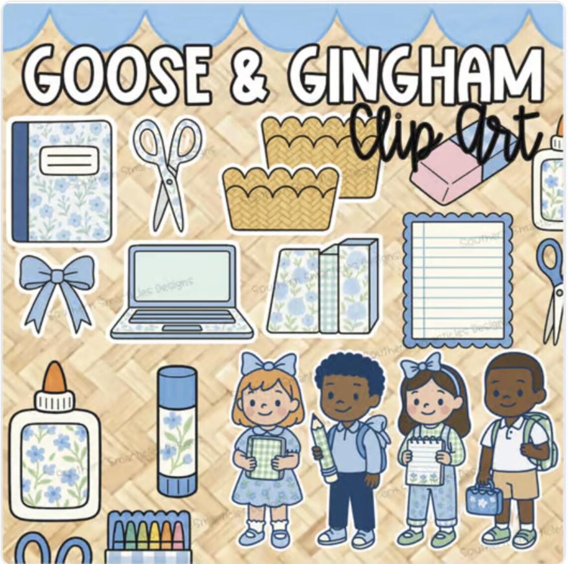 Goose and Gingham Clipart | Grandmillennial Coquette Classroom Decor - Etsy
