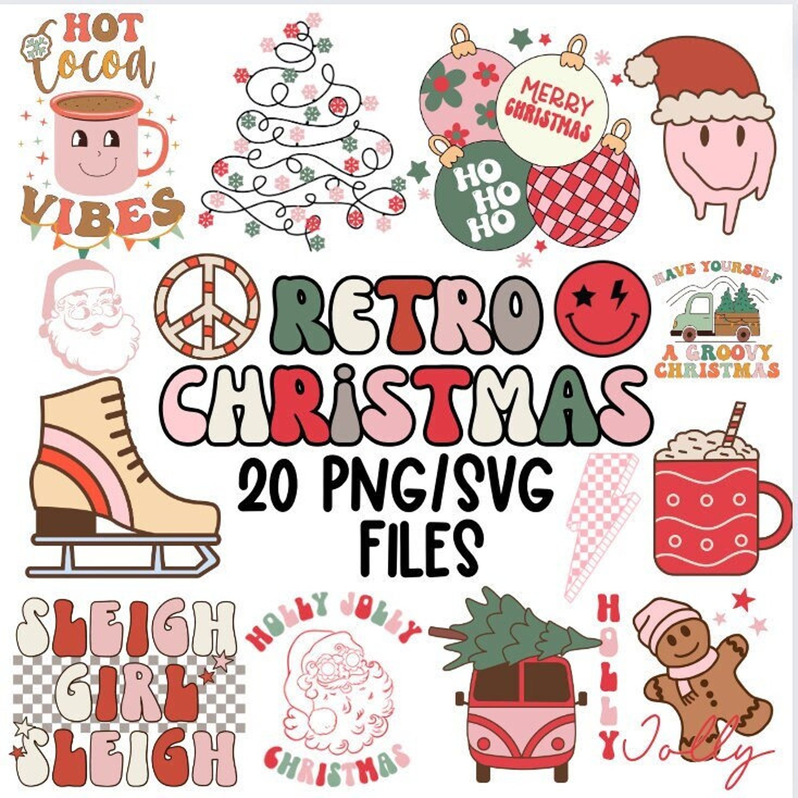 Retro Christmas Clipart PNG SVG - Etsy