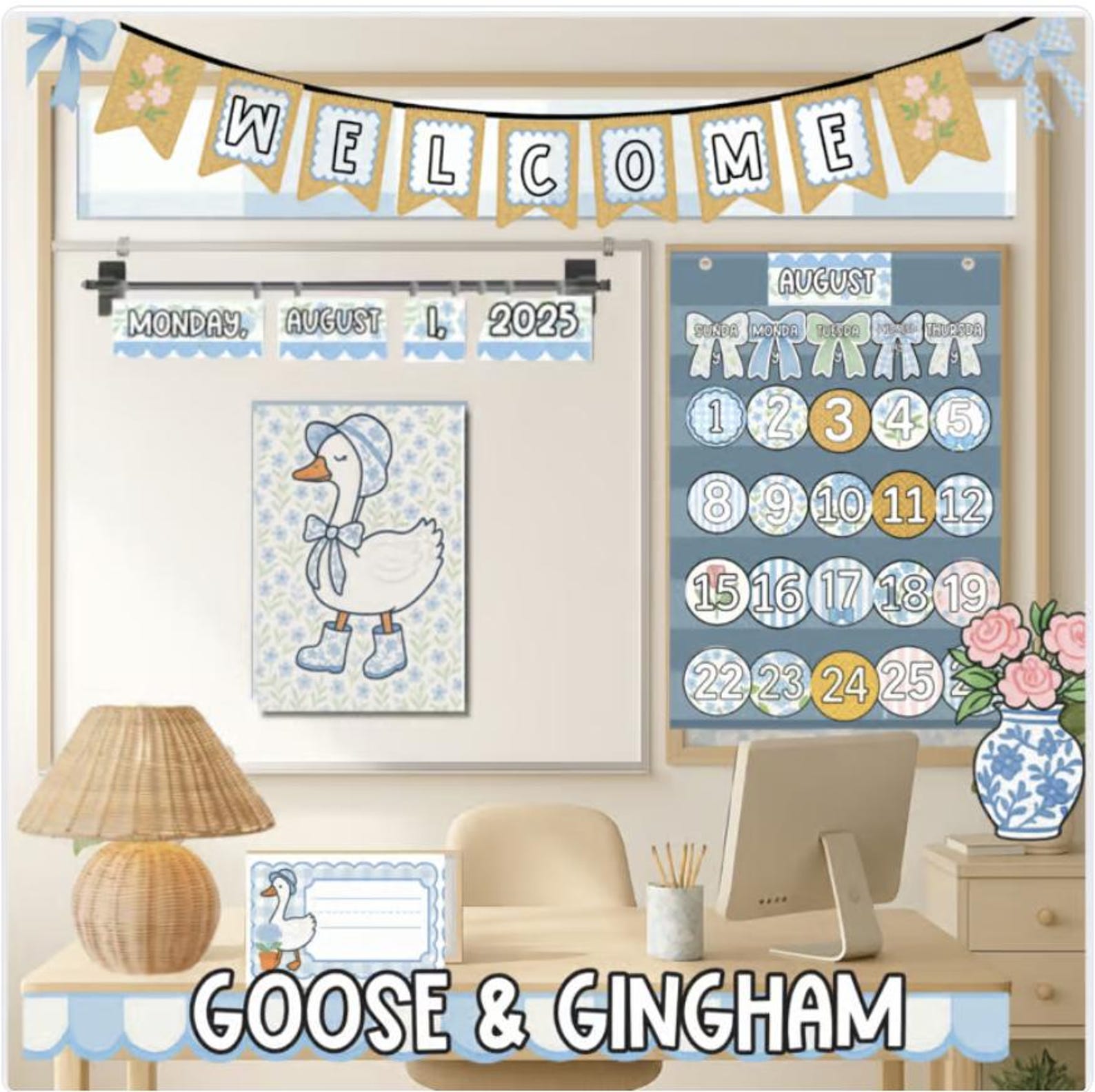 Goose & Gingham Classroom Decor Bundle | Grandmillennial Coquette Theme ...
