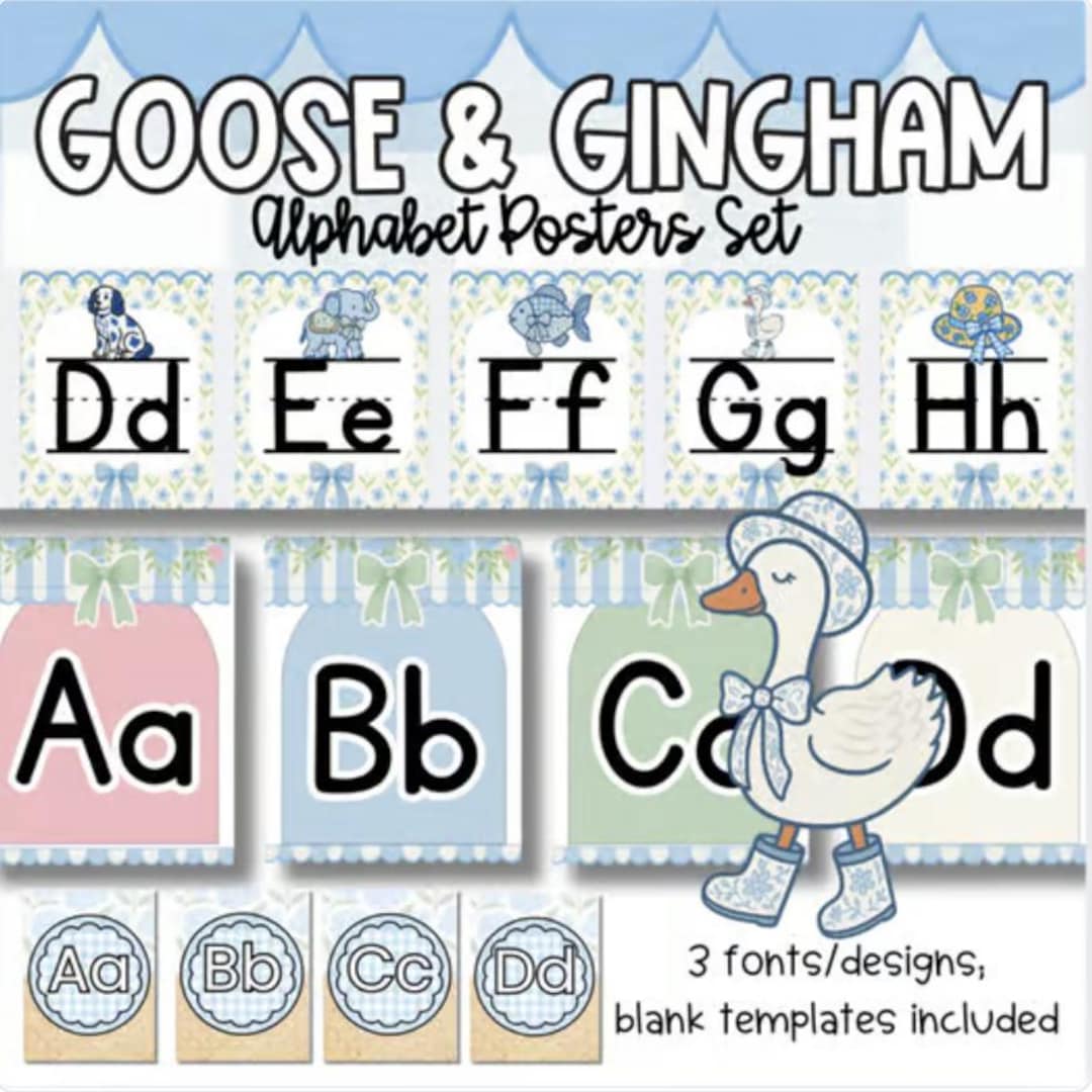 Goose & Gingham Classroom Decor | Grandmillennial Alphabet Posters - Etsy