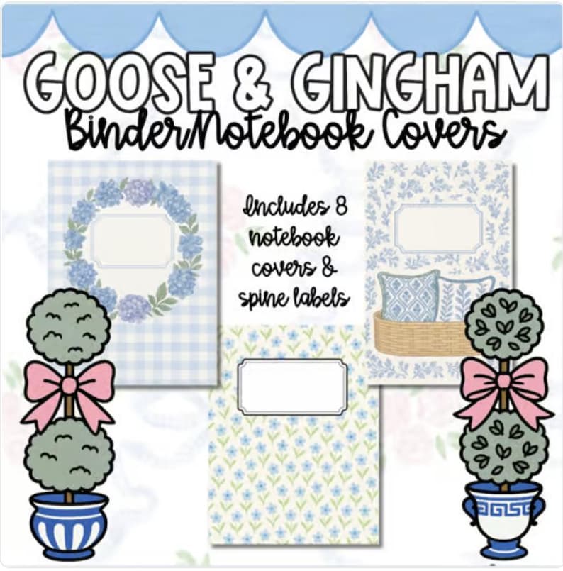 Goose & Gingham Binder Notebook Covers and Spine Labels Grandmillennial ...