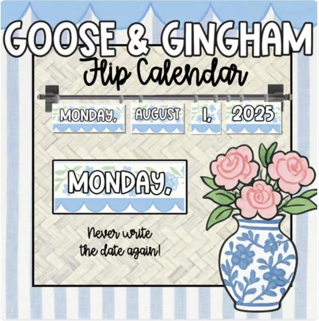 Grandmillennial Perpetual Flip Calendar | Vintage Floral Classroom ...