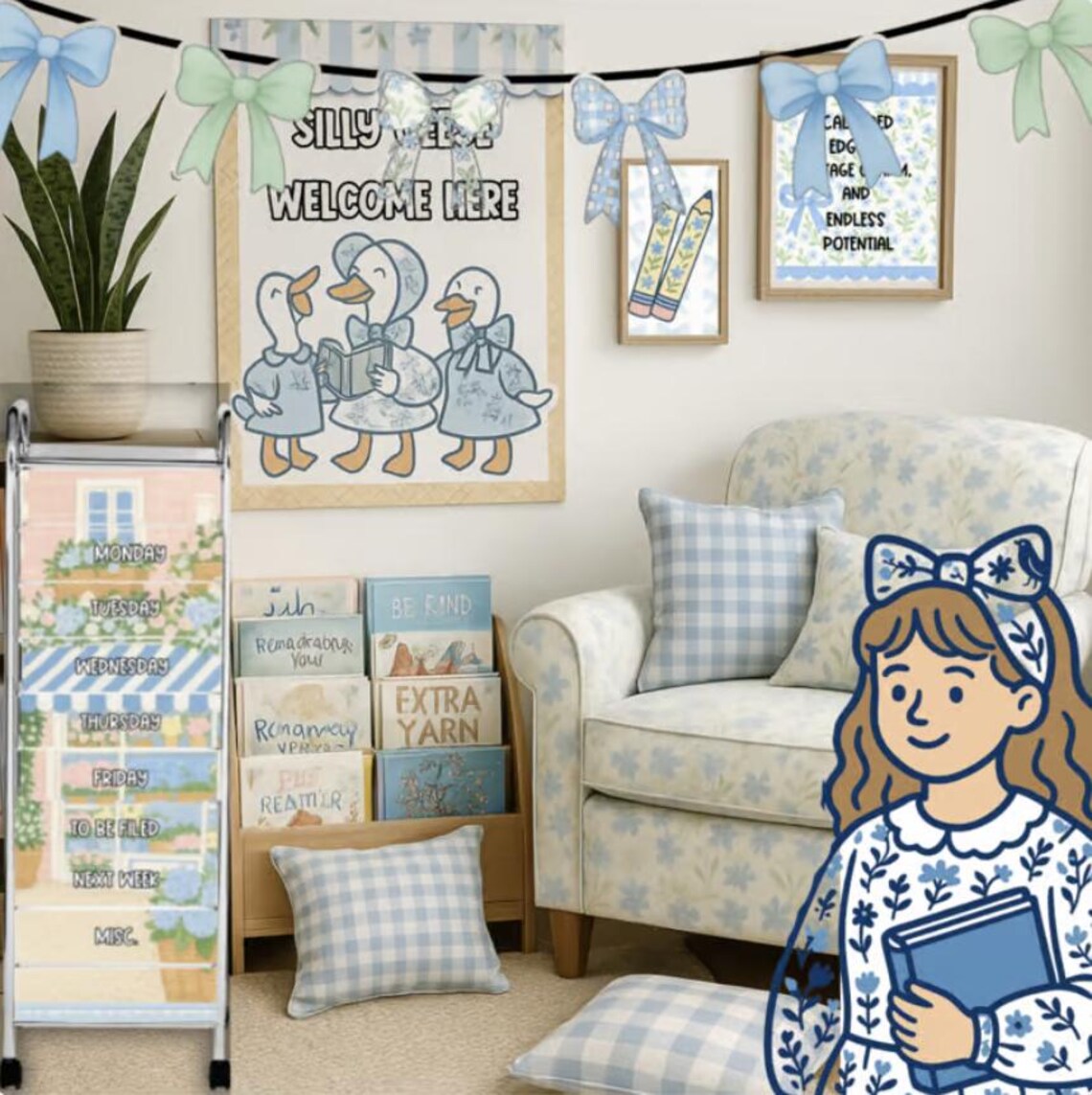 Goose & Gingham Classroom Decor Bundle | Grandmillennial Coquette Theme ...