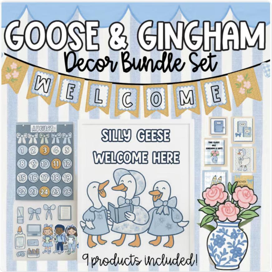 Goose & Gingham Classroom Decor Bundle | Grandmillennial Coquette Theme ...