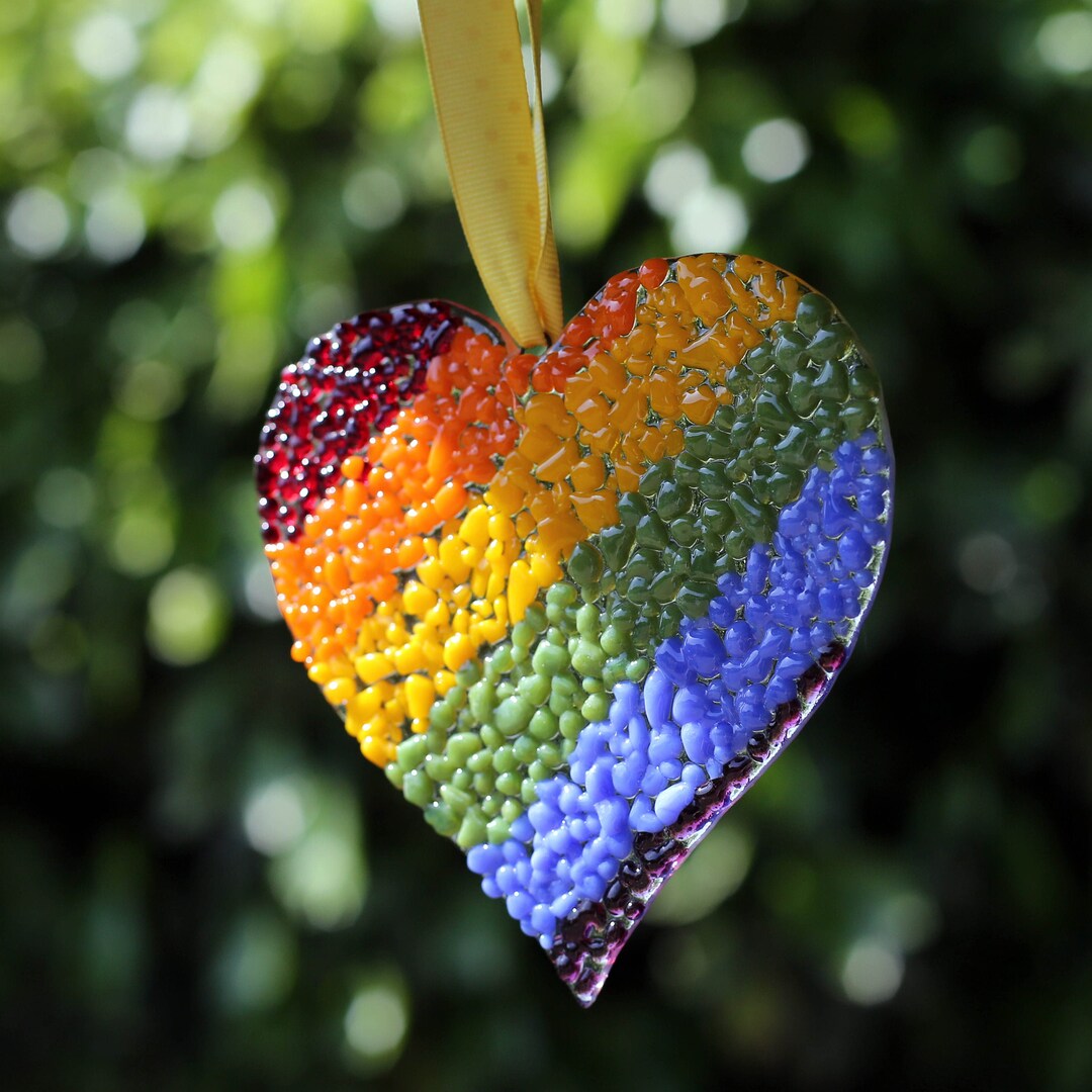 Slanted Rainbow Glass Heart - Etsy