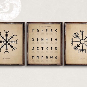 RUNES Poster ÆGISHJÁLMUR VEGVÍSIR Antique Prints Set of 3 Printable ...