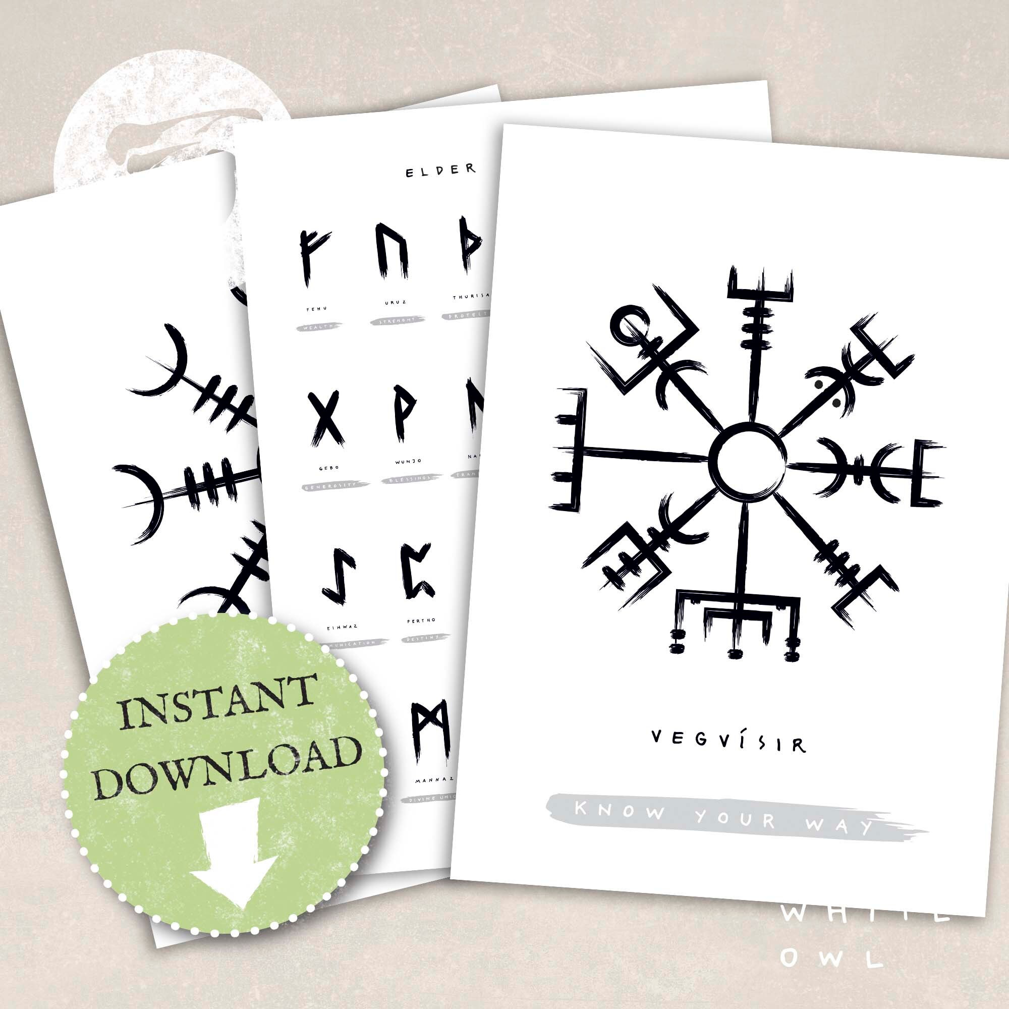 RUNES Poster ÆGISHJÁLMUR VEGVÍSIR Set of 3 Digital - Etsy