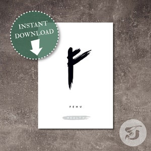 FEHU Wealth Viking Scandinavian Old Norse Futhark Rune Symbol Printable ...