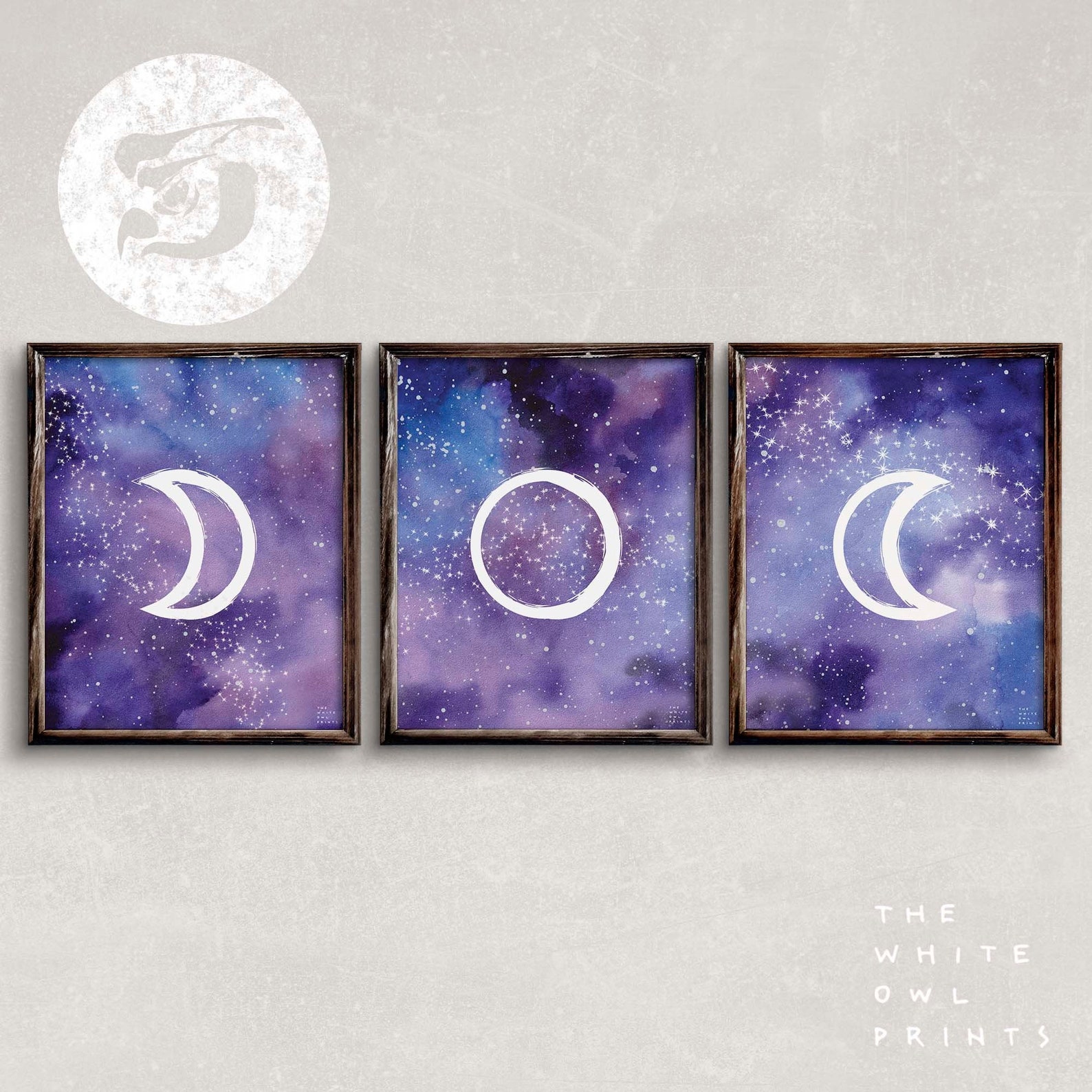 Triple Moon Symbol Set of 3 Prints Triple Goddess - Etsy