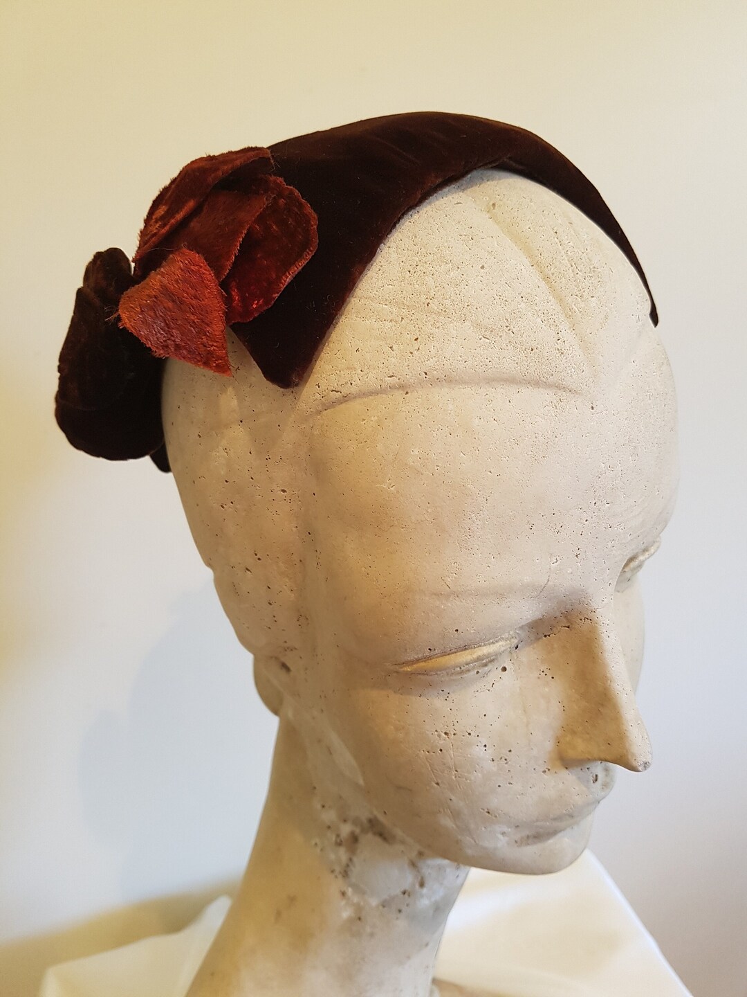 Vintage Collectable Womens 50s Brown Velvet Headband/half Hat With Side ...