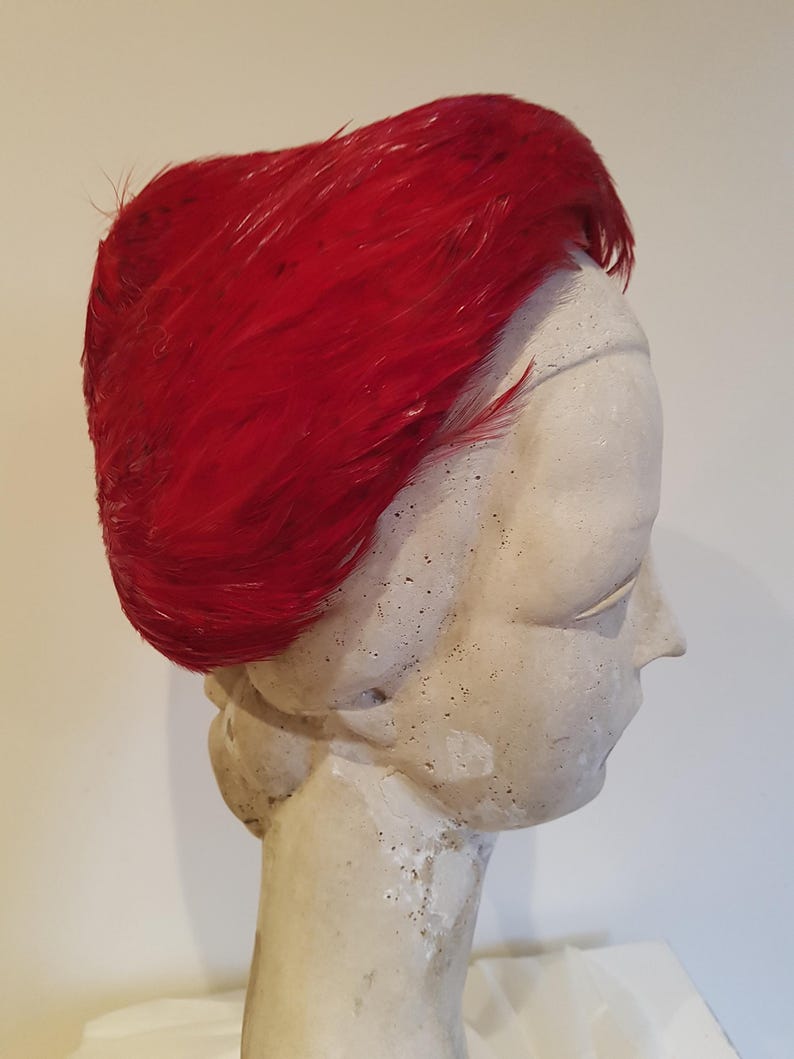 Vintage 50s/60s Womens Red Feather Cone Hat - Etsy