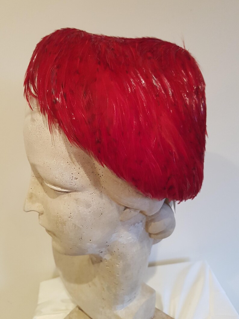 Vintage 50s/60s Womens Red Feather Cone Hat - Etsy