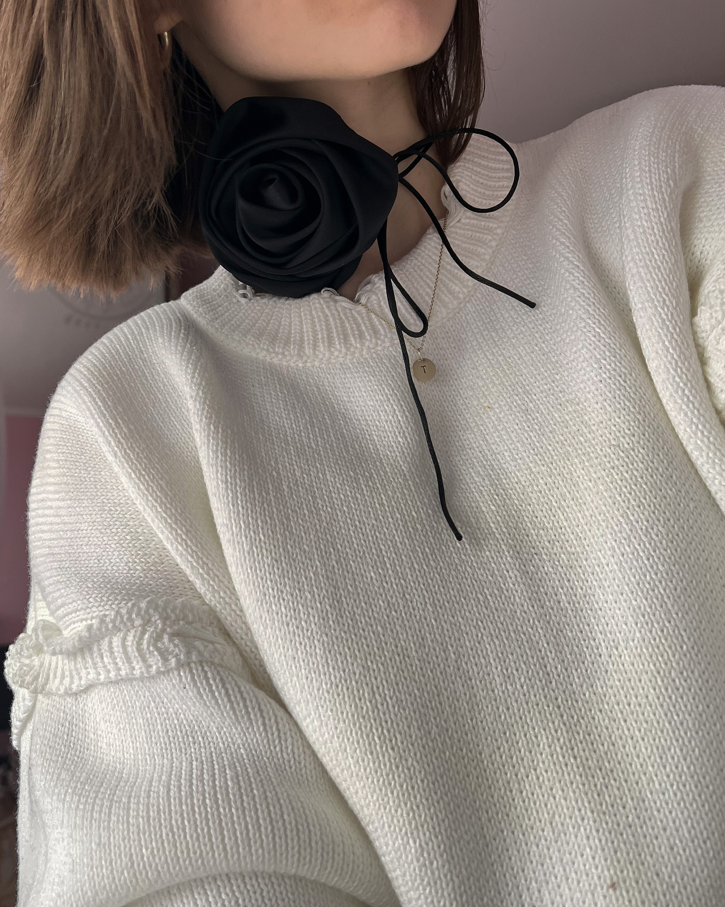 Black Satin Rose Choker, Red Hand Made Flower Necklace, Ivory Silk ...