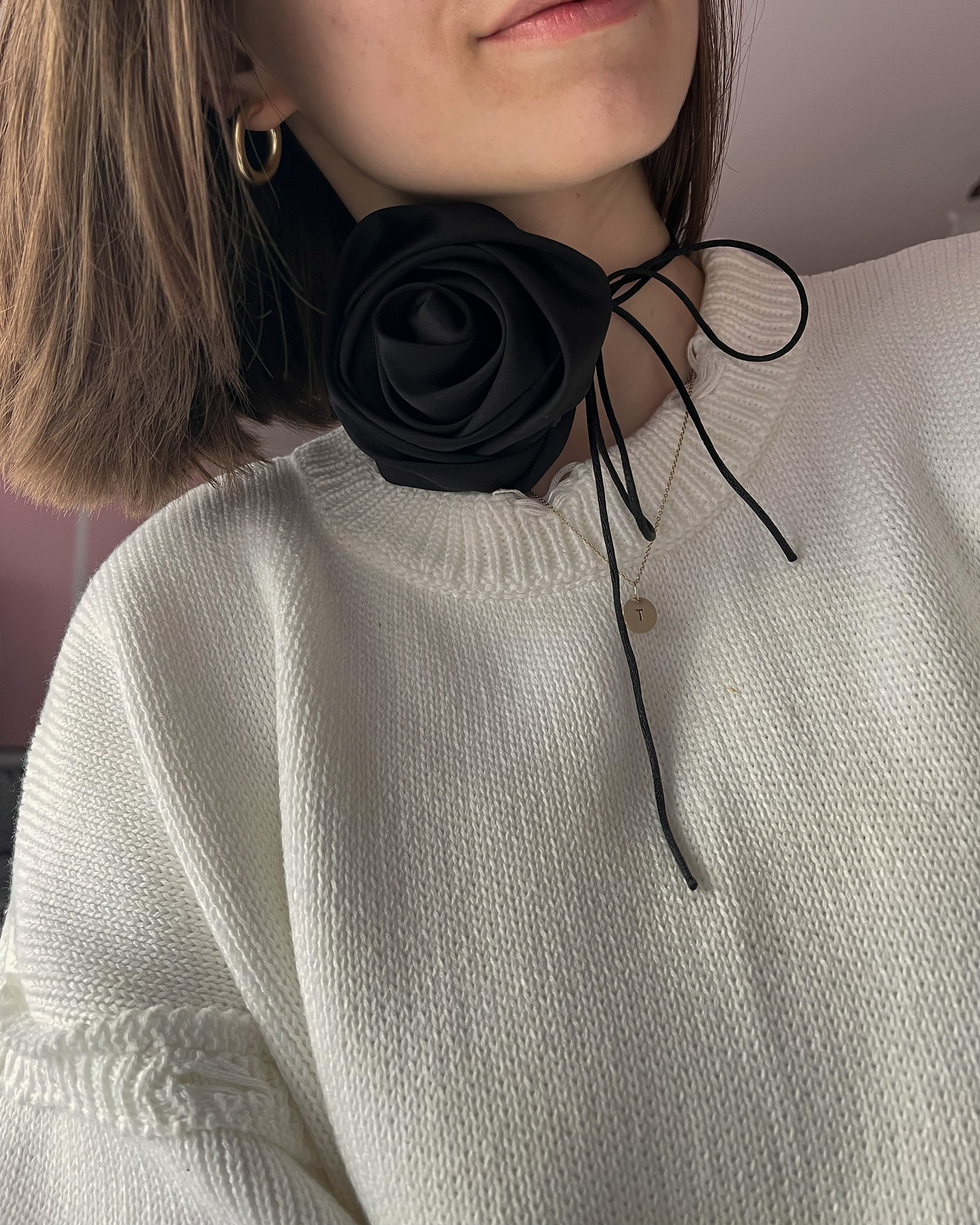 Black Satin Rose Choker, Red Hand Made Flower Necklace, Ivory Silk ...
