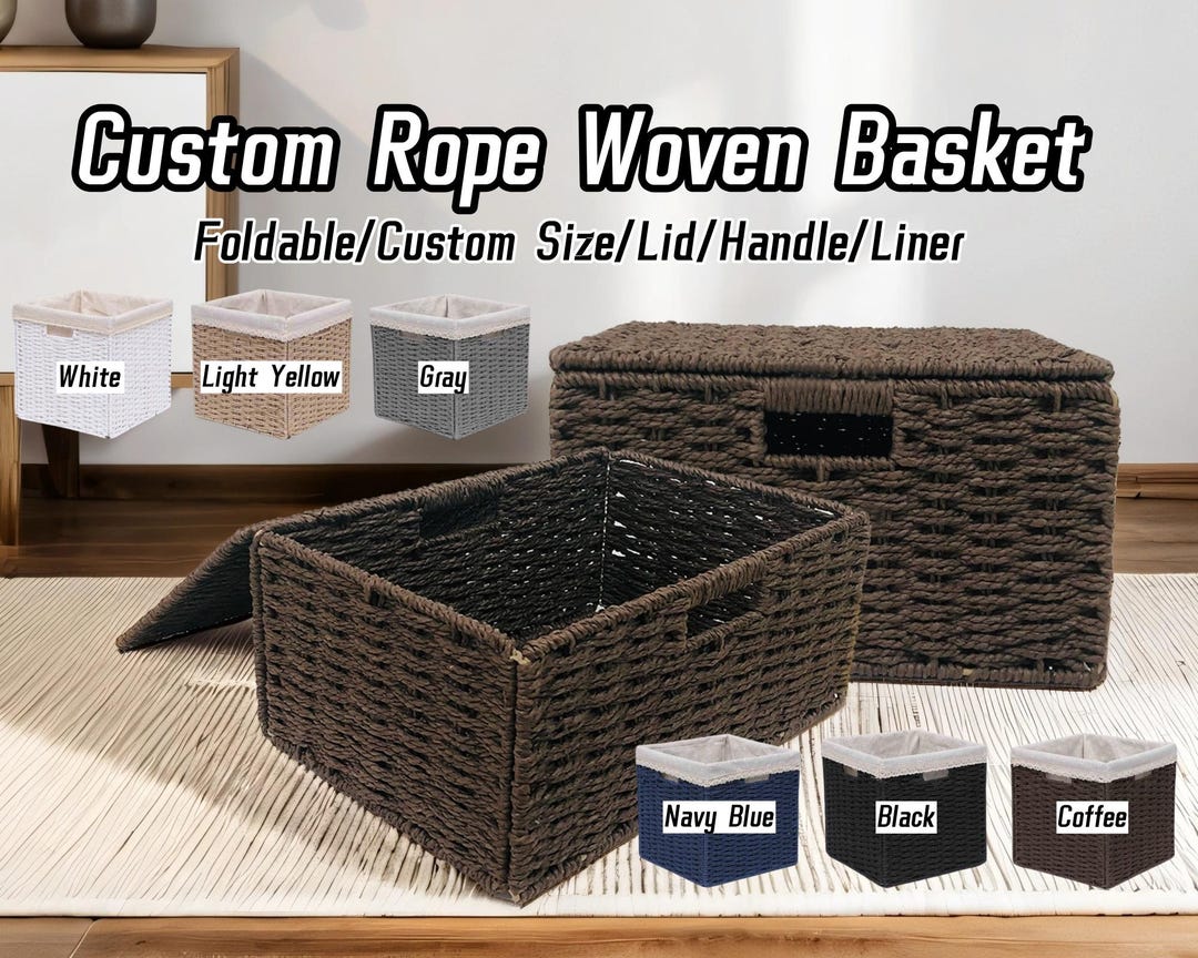 Custom Size Rope Woven Foldable Basket With Lid and Liner,custom Hemp ...