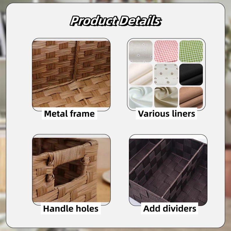 Handmade Custom Size Woven Metal Frame Basket With Liner and Divider ...