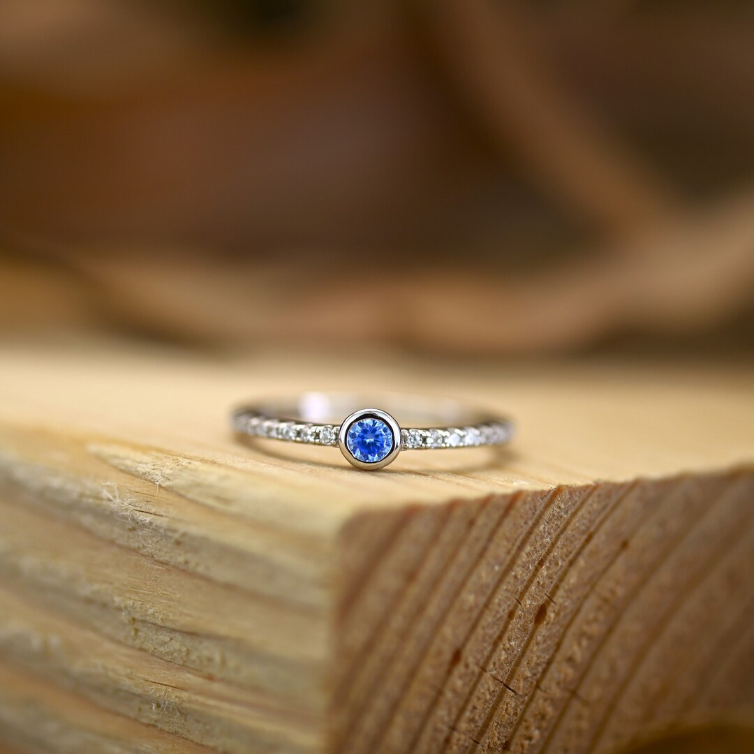 0.25ct Silver Round Cut Blue Diamond Wedding Ring, Tanzanite Halo Ring ...