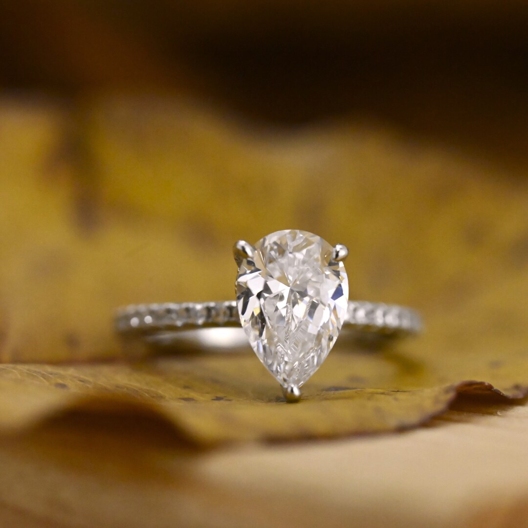 2ct Pear Shape Silver Wedding Ring, Engagement Ring, Promise Ring ...