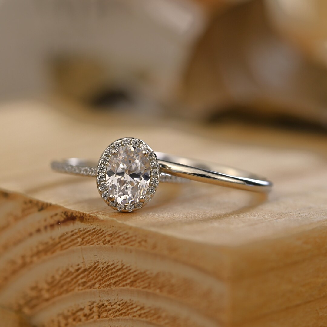 1.25ct Silver Oval Cut Diamond Wedding Ring Set, Classic Engagement ...