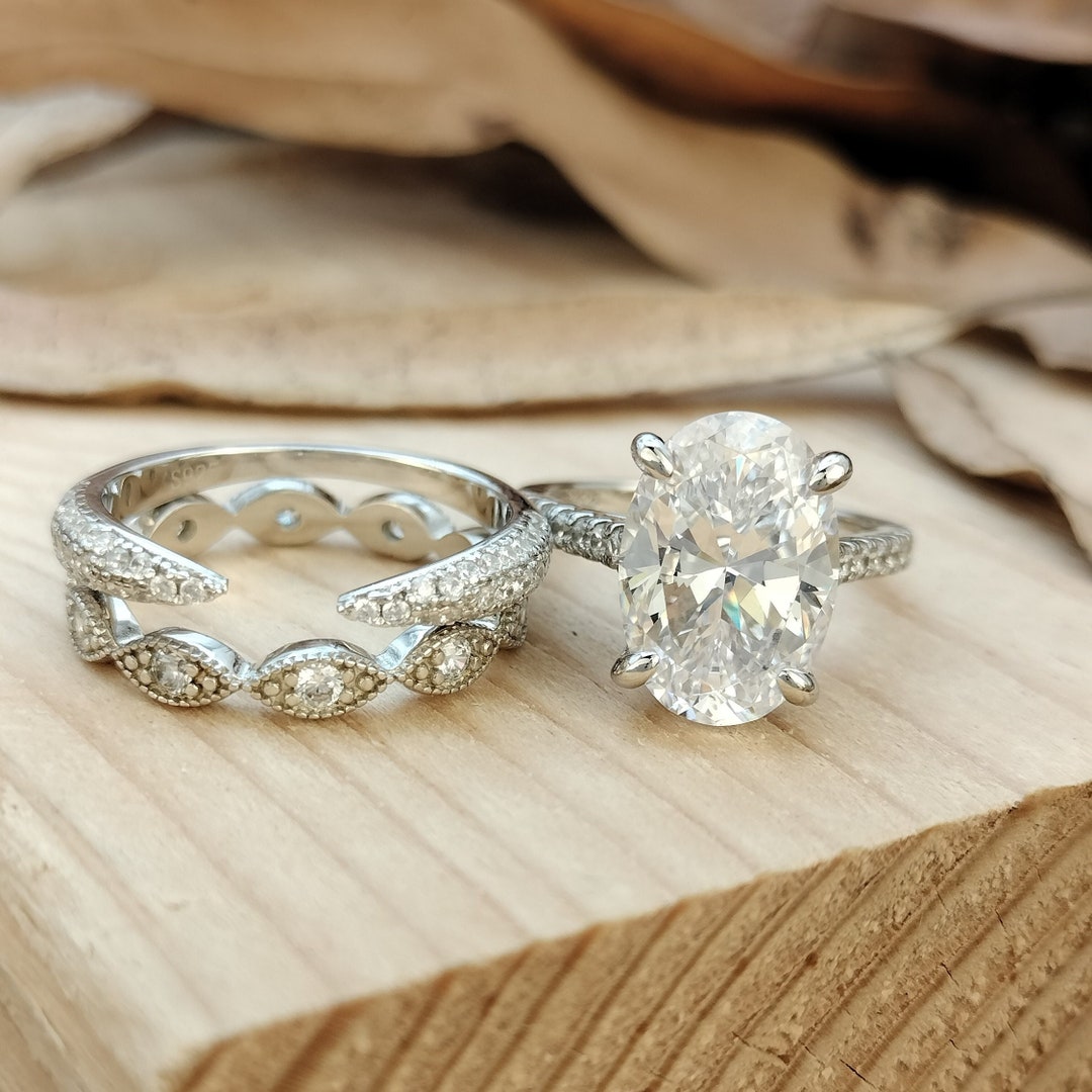3.75ct Classic Oval Cut Diamond Engagement Ring Set, Bridal Ring Set ...