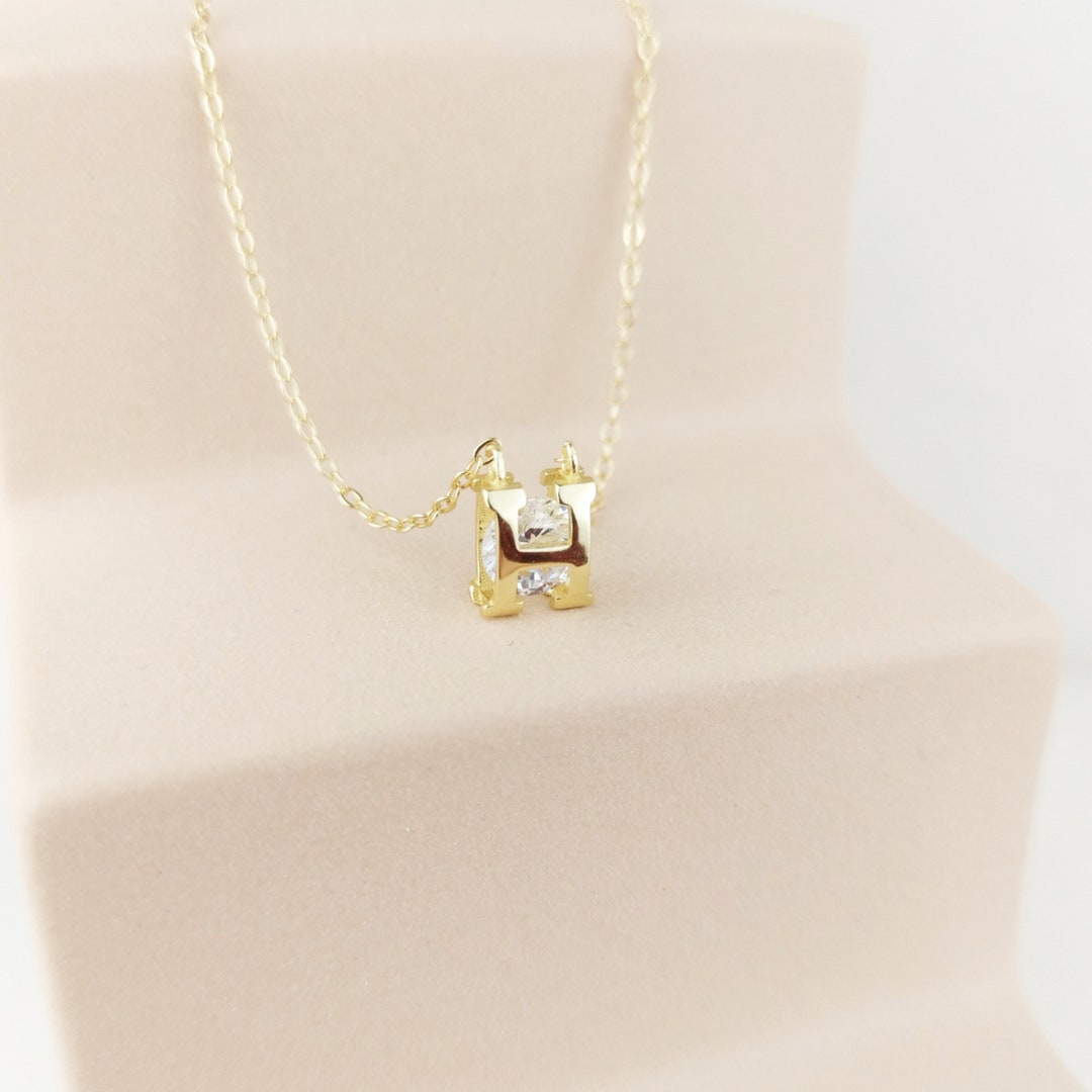 14k Gold H Letter Necklace, Gold Initial Pendant Necklace, Dainty Gold ...