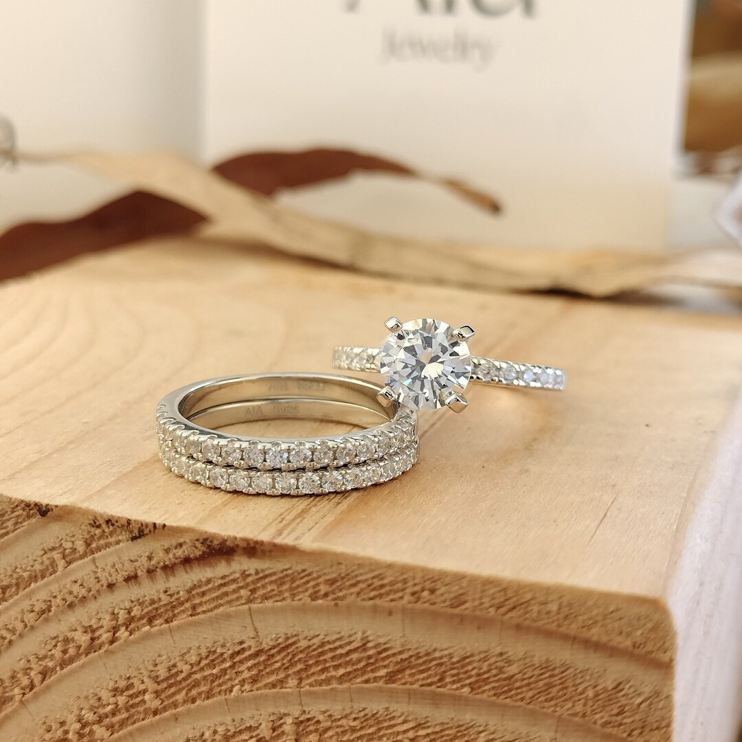 2.75ct Minimalist Round Diamond Wedding Ring Set, Engagement Rings ...