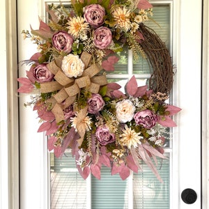 33”x26”boho Fall Wreath, Pink Fall Wreath, Peony Wreath, Farmhouse ...