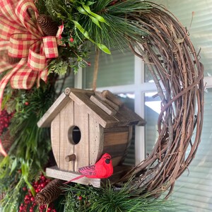 30”x25” Pine Birdhouse Wreath, Winter Wreath, Country Wreath, Christmas ...