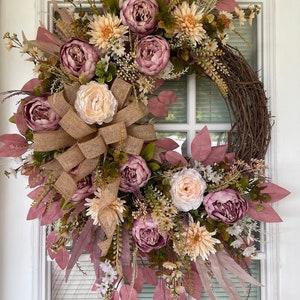 33”x26”boho Fall Wreath, Pink Fall Wreath, Peony Wreath, Farmhouse ...
