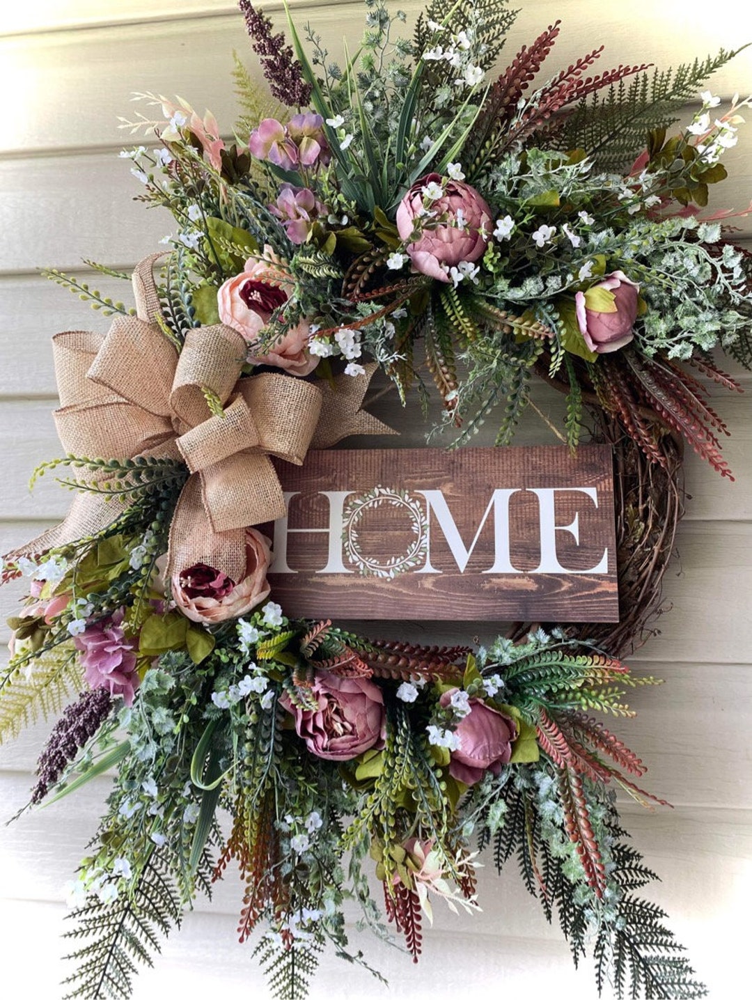 28”x23” Spring Peony Wreath, Farmhouse Wreath, Front Door Wreath ...
