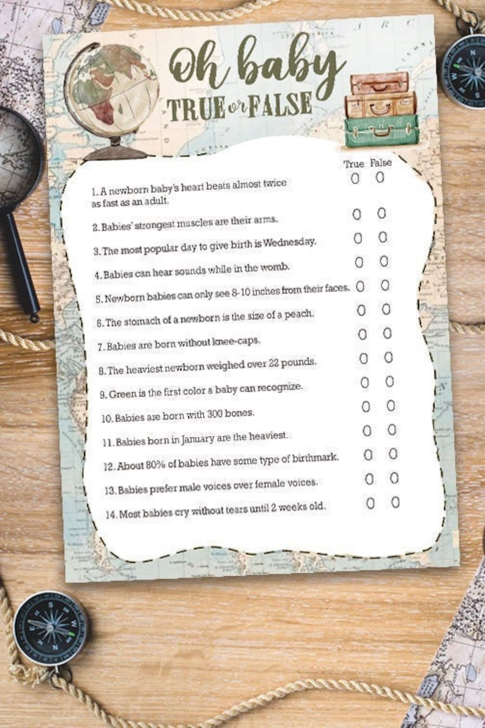 Oh Baby True or False Baby Shower Games Card / Travel Themed/ Gender ... Oh Baby True or False Baby Shower Games Card / Travel Themed/ Gender ...