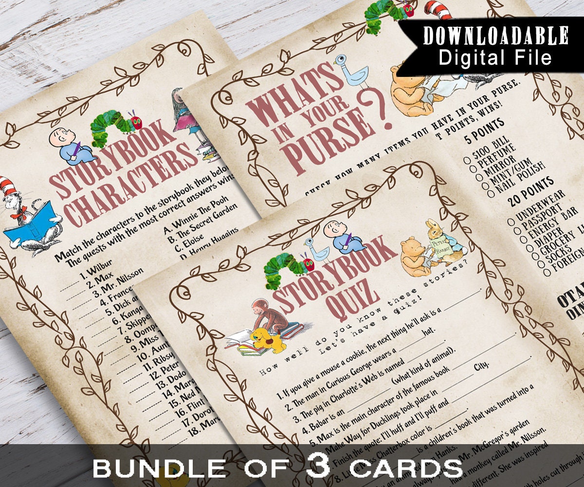 Storybook Baby Shower Game Pack Bundle /character Match /storybook Quiz ...