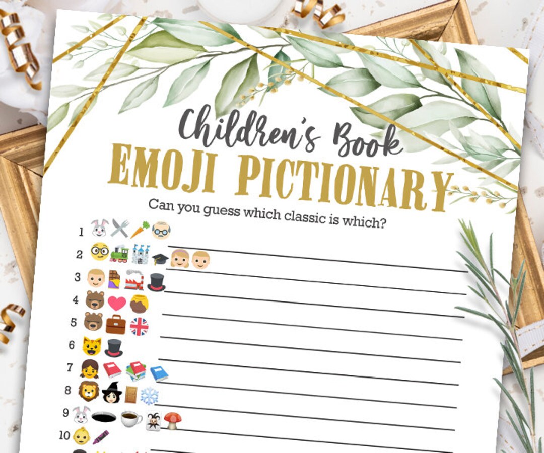 Children's Book Emoji Pictionary Baby Shower Games Card / Gold ...