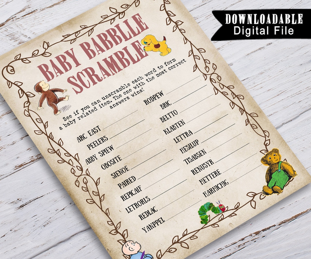Babble Scramble Words Baby Shower Games / Storybook /library / Children ...