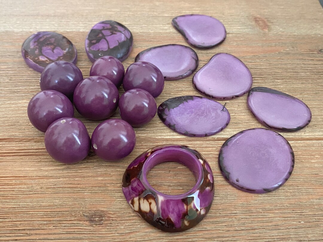 Purple Tagua Nut Beads and Bombona Seeds, Lavender Tagua Slices, Plum ...