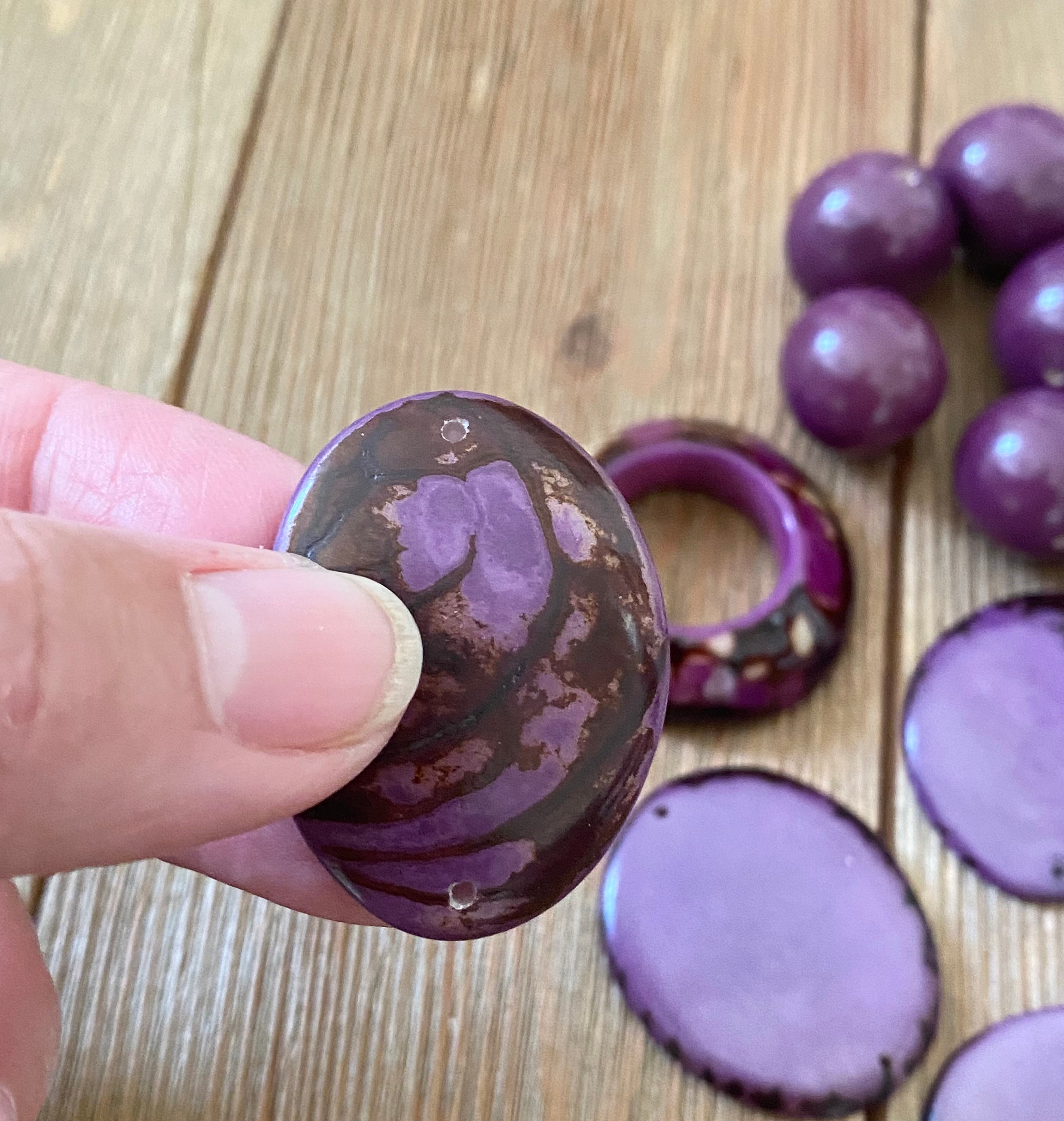 Purple Tagua Nut Beads and Bombona Seeds, Lavender Tagua Slices, Plum ...