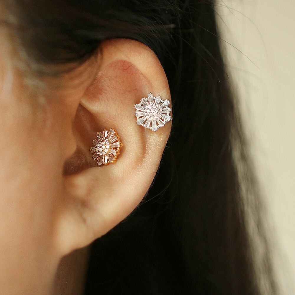 Solar Cubic Brass Stainless Steel Labret Barbell Cartilage Inner Conch ...