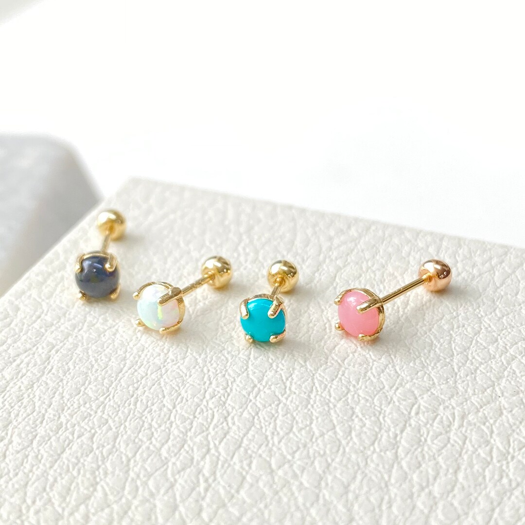 14K Solid Gold Stud Earrings, Ball Stud, Ball Piercing, Ball Earring ...