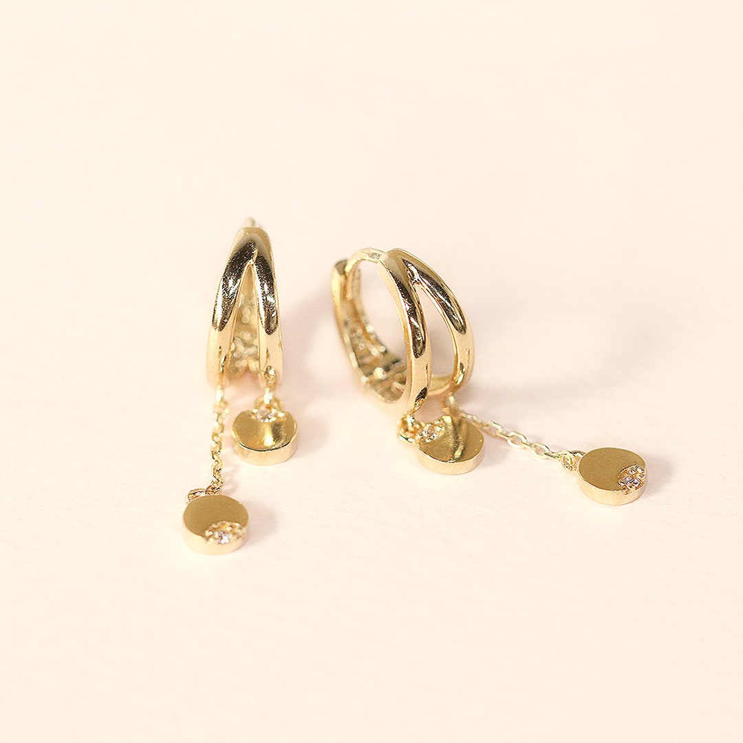 14K Solid Gold Round Drop Cartilage Helix Inner Conch Sung Tragus Hoop ...