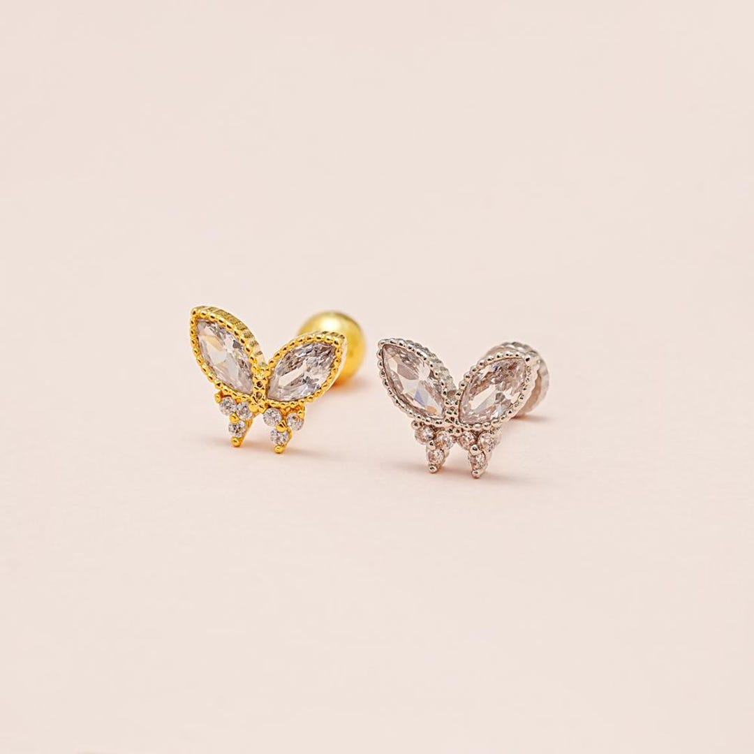 Volume Cubic Butterfly Brass Stainless Steel Labret Barbell Cartilage ...