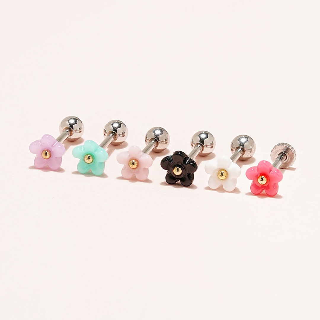 Pastel Flower Piercing, Surgical Steel 16G, Cartilage, Helix, Conch ...