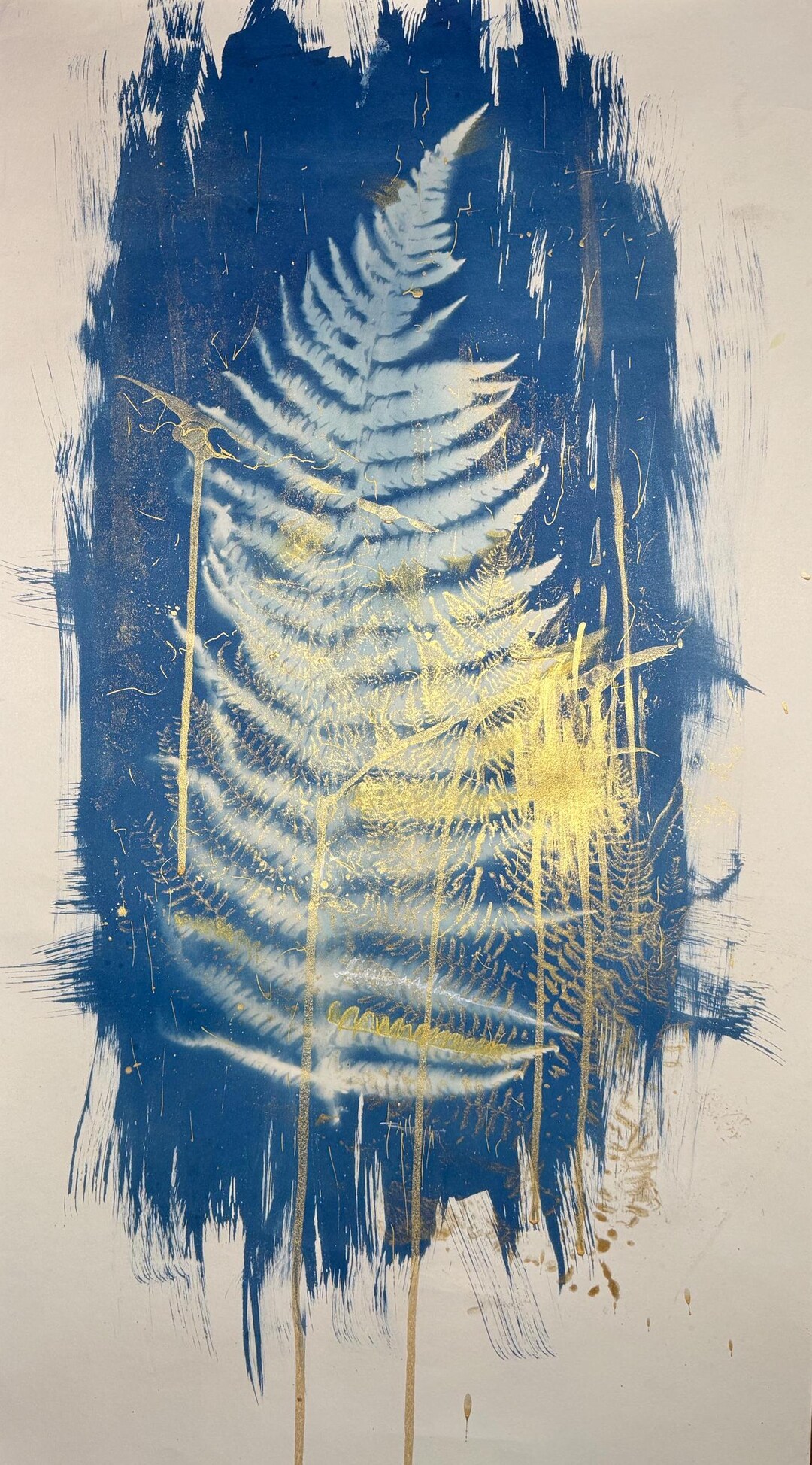 Botanical Cyanotype With Fern and Gold Accents - Etsy