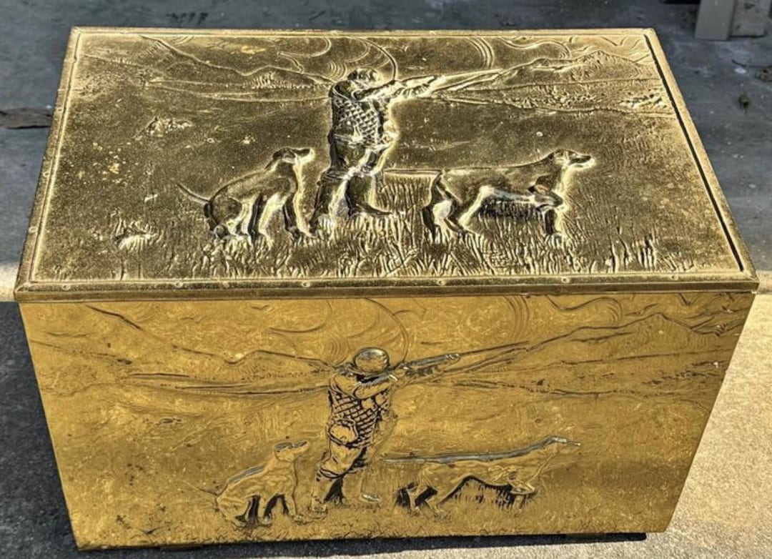 Antique 20 Brass Repousse Wood Box, Brass Storage Chest, Tinder Box ...