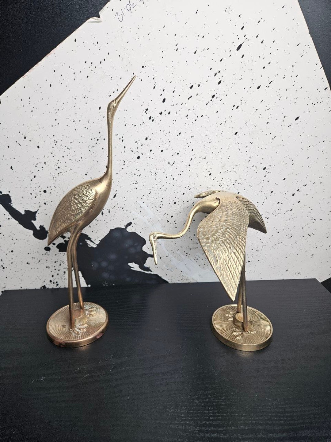Pair Vintage Gold Brass Stork Bird Statues Stork Ornaments Vintage ...